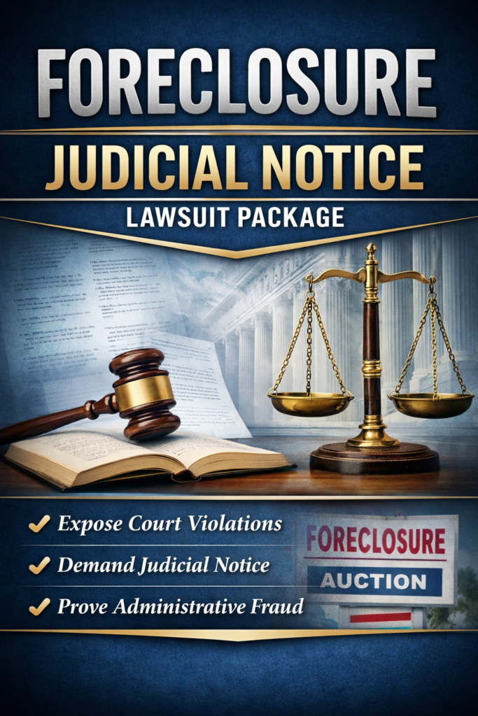FORECLOSURE JUDICIAL NOTICE LAWSUIT PACKAGE - PRO SE LEGAL SCHOOL